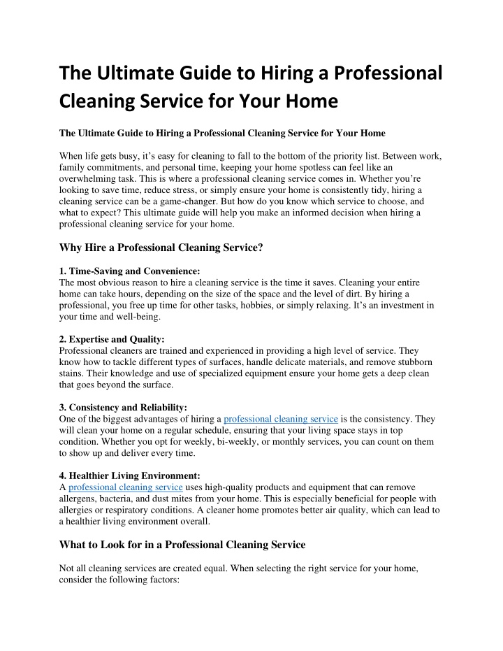 PPT - The Ultimate Guide to Hiring a Professional Cleaning Service for ... PPT - The Ultimate Guide to Hiring a Professional Cleaning Service for ...