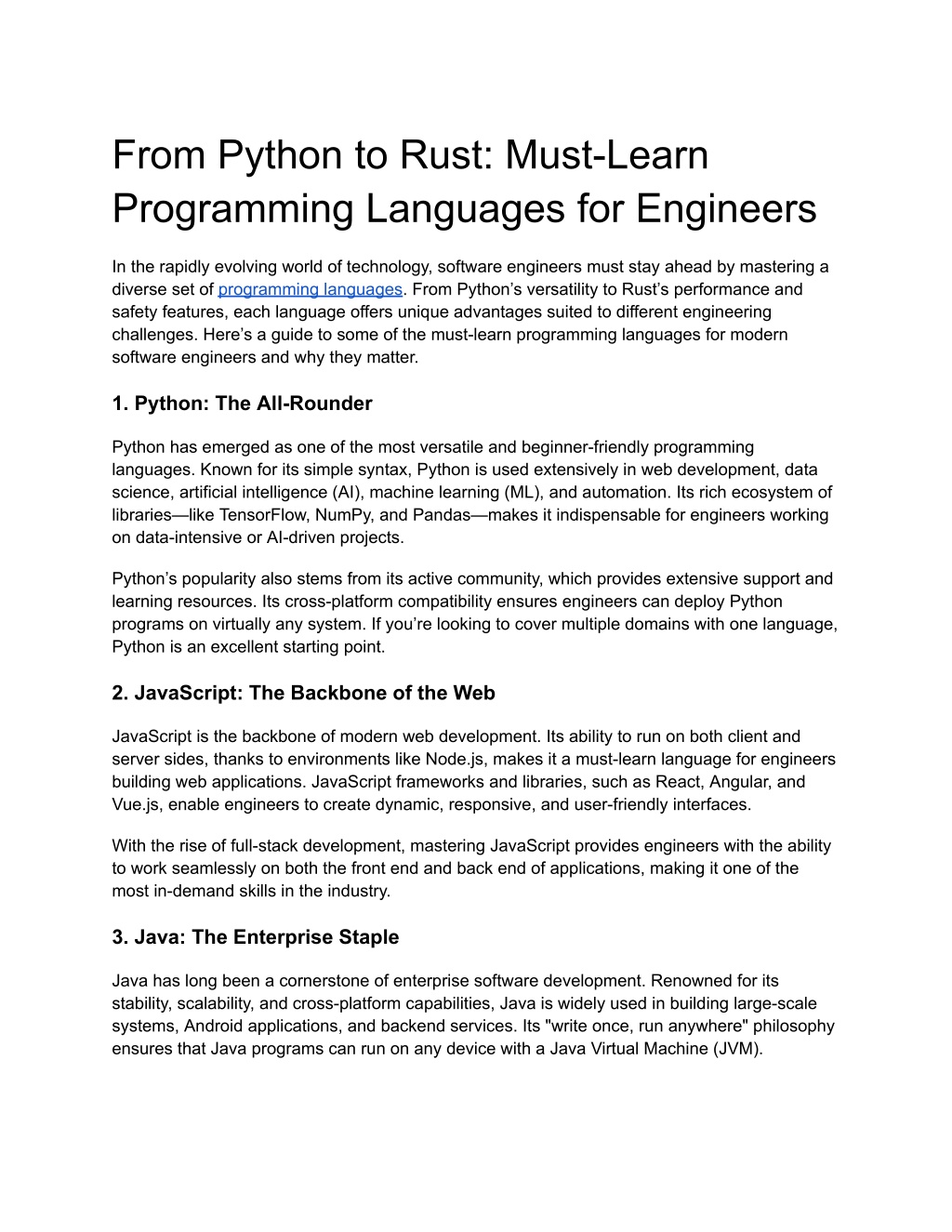 PPT - From Python to Rust Must Learn Programming Languages for Engineers PowerPoint Presentation ...