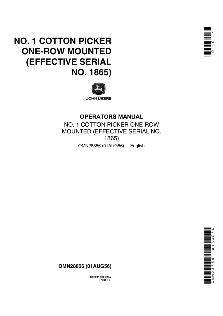 PPT - John Deere NO.1 Cotton Picker One-Row Mounted Operator’s Manual ... PPT - John Deere NO.1 Cotton Picker One-Row Mounted Operator’s Manual ...