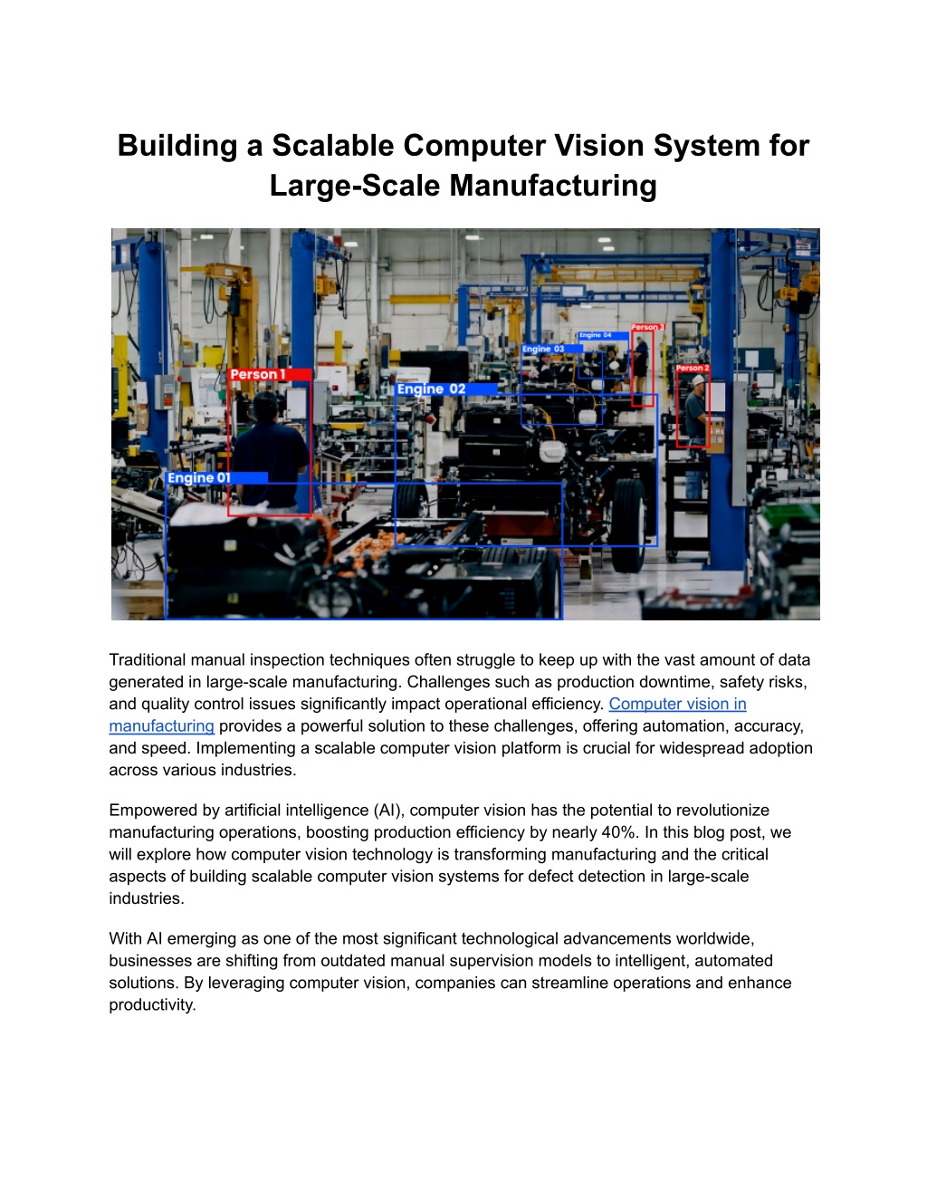 Ppt Building A Scalable Computer Vision System For Large Scale Manufacturing Powerpoint