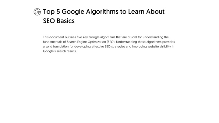 PPT - Top 5 Google Algorithms to Learn About SEO Basics (1) PowerPoint Presentation - ID:14338584