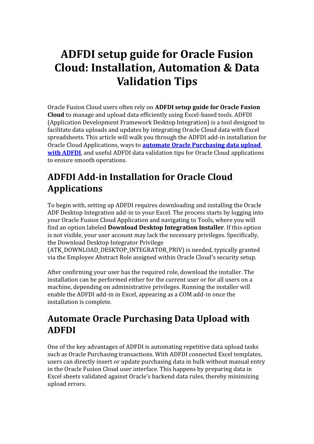 PPT - ADFDI setup guide for Oracle Fusion Cloud: Installation, Automation & Data Valid ...